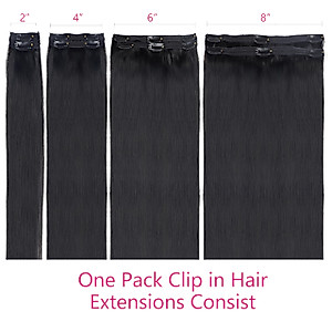 Straight Clip in Hair Extensions Real Human Hair Black Women Natural Black Clip ins for Women 18 Inch Seamless Clip in Hair Extensions Soft and Natural Straight Hair Extensions120g 8pcs