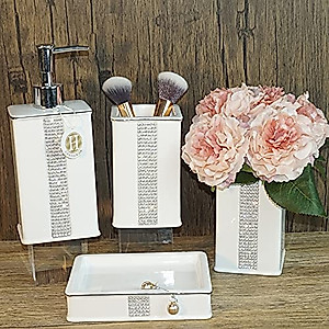 CAAHANJIA Bathroom Accessories Set 4 Pcs-Ceramic Gift Set Soap Dispenser Pump & Toothbrush Holder & Tumbler Cup & Soap Dish - Bathroom Home Decor Clearance, Countertop Vanity Organize (White01)