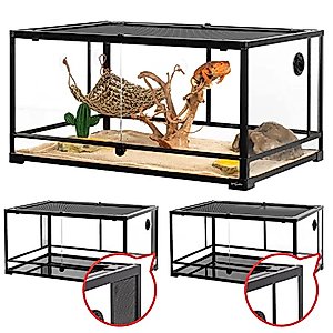 REPTI ZOO Newly 67 Gallon Reptile Glass Terrarium, 2 in 1 Use 36" x 24" x 18" Knock-Down Reptile Habitat Tank with Double Hinge Door & Screen Ventilation Large Reptile Terrarium