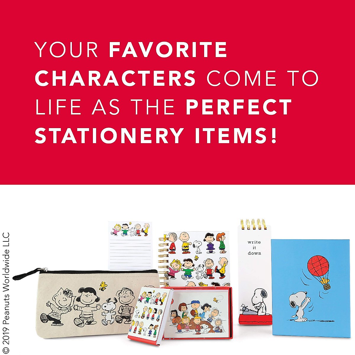 Graphique Peanuts Typewriter Boxed Notecards, 16 Snoopy at Typewriter Cards Embellished with Glitter, with Matching Envelopes and Storage Box, 3.25" x 4.75"