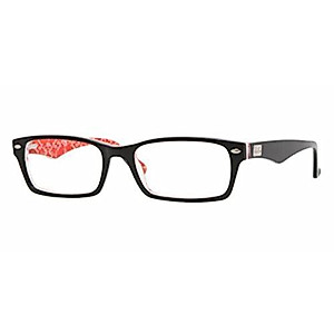 Ray-Ban RX5206 Rectangular Prescription Eyeglass Frames, Black On Texture Red/Demo Lens, 52 mm