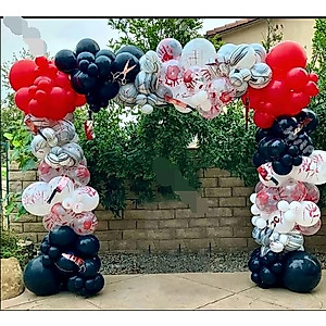 Halloween Balloons Garland Arch Kit, 125 PC Red Black Scary Halloween Balloons with Marble Balloon Bloody Hand Prints Balloons, Horror Balloons for Scream Creepy Gothic Halloween Decorations Indoor