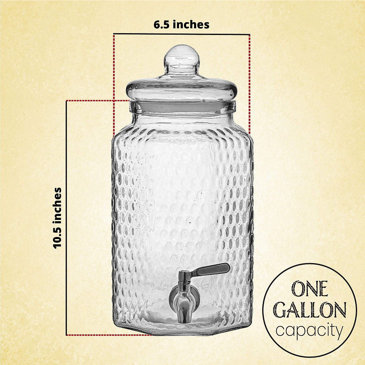 1 Gallon Glass Beverage Dispenser with Stainless Steel Spigot - Decorative Mason Jar Drink Dispenser for Parties, Fridge, Sun Tea, Iced Tea, Kombucha and Water