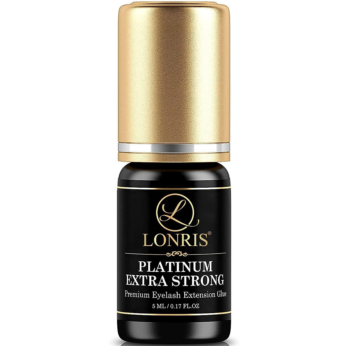 8-9 Weeks Retention/Volume Eyelash Extension Glue/Platinum Extra Strong LONRIS Lash / 0.5-1 Sec Drying time/Maximum Bonding/Semi-Permanent Extensions Supplies/Professional Use Black Adhesive (5 ML)