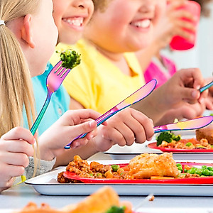 LIANYU 6-Piece Kids Forks and Spoons Silverware Set, Rainbow Children Toddler Utensils Set, Stainless Steel Child Flatware Cutlery Set for Home Preschools, Dishwasher Safe