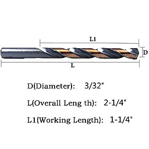 DRILLFORCE 24pcs, 3/32 Inch Drill Bits, Black and Gold Finish, High Speel Steel