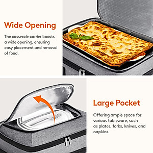 Lifewit Double Decker Casserole Carrier for Hot and Cold Food, Insulated Casserole Dish Carrier Carrying Case with Tool Room, Thermal Bag for Potluck Parties Cookouts Fits 9"×13" Baking Dish, Gray