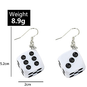 Menglisi2 Pairs Dice Earring Contracted Sieve Disco Dancing Earrings Punk Resin Black White Cube Dice Casino Drop Earrings Funny Geometric 3D Dice Dangle Earrings for Women Girl