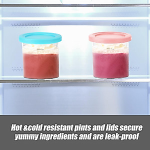 2pcs Replacement Containers for Ninja Creami Pints and Lids, Reusable Ice Cream Containers with Lids Creami Containers Compatible with NC301 NC300 NC299AMZ Series Ice Cream Maker (Pink, Blue)