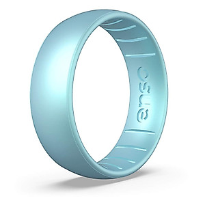 Enso Rings Classic Birthstone Silicone Ring – Unisex Wedding Engagement Band – Comfortable Breathable Band – 6.6mm Wide, 1.75mm Thick (Aquamarine, 13)