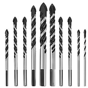 OCR 10Pcs Masonry Drill Bits Set, 1/8 to 1/2 Inch Bits for Power Drills, Professional Concrete Drill Bit Set for Tile Brick Cement Concrete Glass Plastic Cinder Block Wood