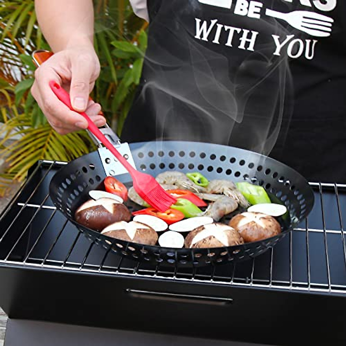 MEHE Grill Skillet, Pizza Grill Pan (12") Non-Stick Perfect for Fry Chapati,Cooking Vegetables and Seafood,Grill Topper with Removable Heat Resistant Handle (12)