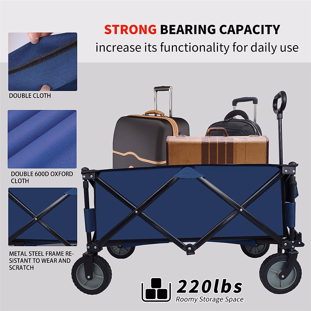 Collapsible Folding Wagon Heavy Duty Foldable Wagon Utility Cart for Garden, Camping, Grocery Cart, Beach Wagon Cart with Wheels