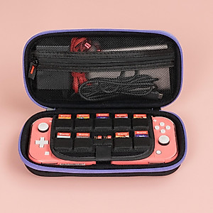 ButterFox Extra Large Carrying Case for Nintendo Switch Lite, Fits AC Adapter Charger, Compatible with JETech Protective Case and Most Grips, Game and Accessories Storage (Black/Purple)