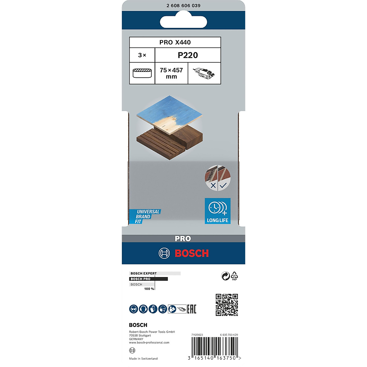 Bosch Professional 3 pcs. Sanding Belt Set X440 Best for Wood and Paint (75 x 457 mm, Grit 220, Accessories for Belt Sanders)