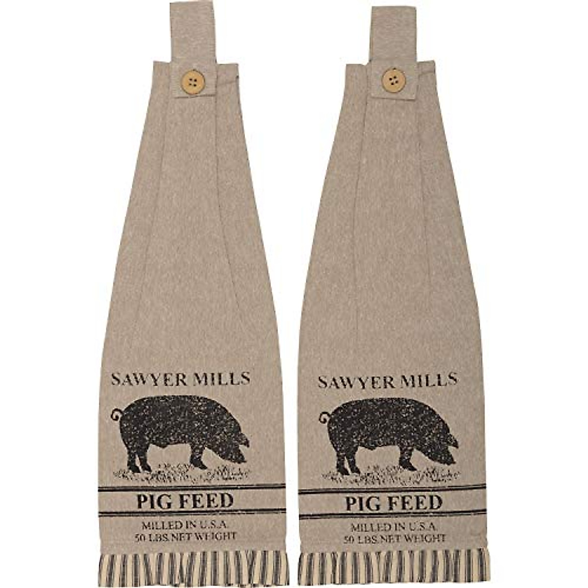 VHC Brands Sawyer Mill Charcoal Kitchen Hand Towel Set Pig Print Cotton Muslin Tea Towels