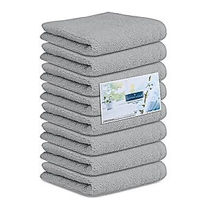 Cotton & Calm Exquisitely Fluffy 100% Cotton Wash Cloths Set - Luxurious 24 Pack Grey Washcloths - 12x12 Inches Face Towel - Super Soft and Absorbent for Face, Hand, Gym & Spa