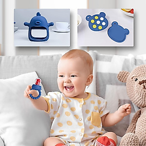 Baby Fruit Feeder Pacifier - 3 Pack | 1 Baby Food Feeder & 1 Baby Teether & 1 Baby Popsicle Molds | Breastmilk Popsicle molds | Teething Toys | Mesh Baby Feeder | Baby Feeding Set | Bebes (Steel Blue)