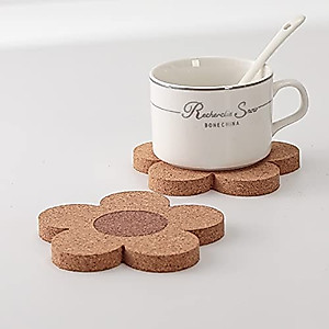 12PCS 3/8" Thick Cork Coasters for Drinks,Absorbent and Reusable Coaster Set 100% Natural Cork 4 inch Flower Shape Farmhouse Rustic Wood Drink Coasters Bulk Cork Coasters for Desk and Glass Table