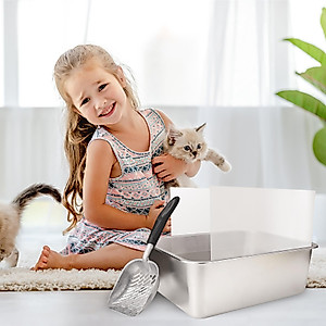 Vehipa 3 Set Stainless Steel Litter Boxes Large Metal Litter Boxes with Litter Box Pee Shields and Metal Cat Litter Scoops for Cats Rabbits, Non Stick Smooth Surface and Rustproof 17.5 x 13.6 x 5.9