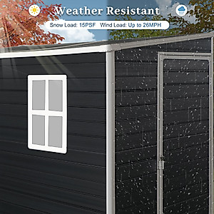 Jaxenor 4x8 FT Lean to Shed, Resin Storage Sheds Outdoor with Floor Included, Plastic Sheds & Outdoor Storage Clearance with 2 Windows and Lockable Door, Backyard Storage Sheds for Garden Tools, Bike
