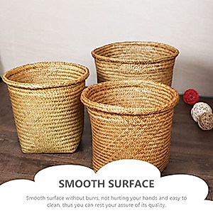 DOITOOL Waste Paper Basket Seagrass Waste Basket Woven Trash Can, Small Round Natural Wastebasket Wicker Waste Basket Garbage Bin for Bathroom Kitchen Home Office Rattan Garbage Bins