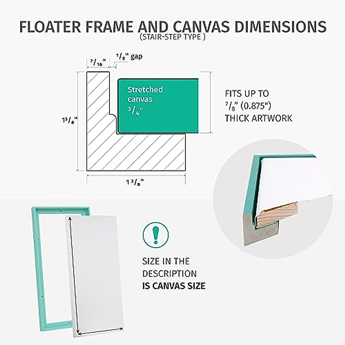 PIXY CANVAS Value Pack of 24x36 Stretched Canvas 3/4 (0.75) inch deep and Floater Frame for Your Paintings/Artwork/Wall Art/Wall Decor (Black, 24 x 36 inch, Landscape)