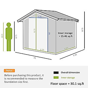 Outsunny 7' x 4' Steel Storage Shed Organizer, Garden Tool House with 4 Vents and 2 Easy Sliding Doors for Backyard, Patio, Garage, Lawn, Dark Grey