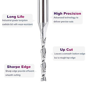 SpeTool Extra Long CNC Spiral Router Bits with Up Cut 1/8 inch Cutting Diameter, 1/4 inch Shank 3 inch Extra Long HRC55 Solid Carbide End Mill for Wood Cut, Carving