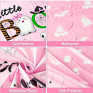 Haooryx 3 Pack Little Boo Table Covers Halloween Party Decoration Supplies, Plastic Rectangle Tablecloth Disposable Tablecover for Little Boo Theme Party Kids Birthday Baby Shower Decor, 108 x 54 Inch