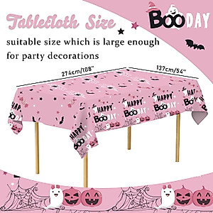 3 Pack Halloween Tablecloths Pink Halloween Party Decorations Pumpkin Ghost Happy Boo Day Halloween Table cover Rectangular Plastic Table Cover for Indoor Outdoor Halloween Party Home Decorations
