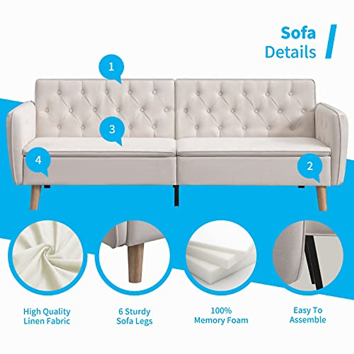 Mjkone Convertible Sofa Bed, Modern Velvet Loveseat Couch, Folding Upholstered Sleeper Sofa with Adjustable Backrest & Armrest, Couches for Living Room Apartment Office Small Space