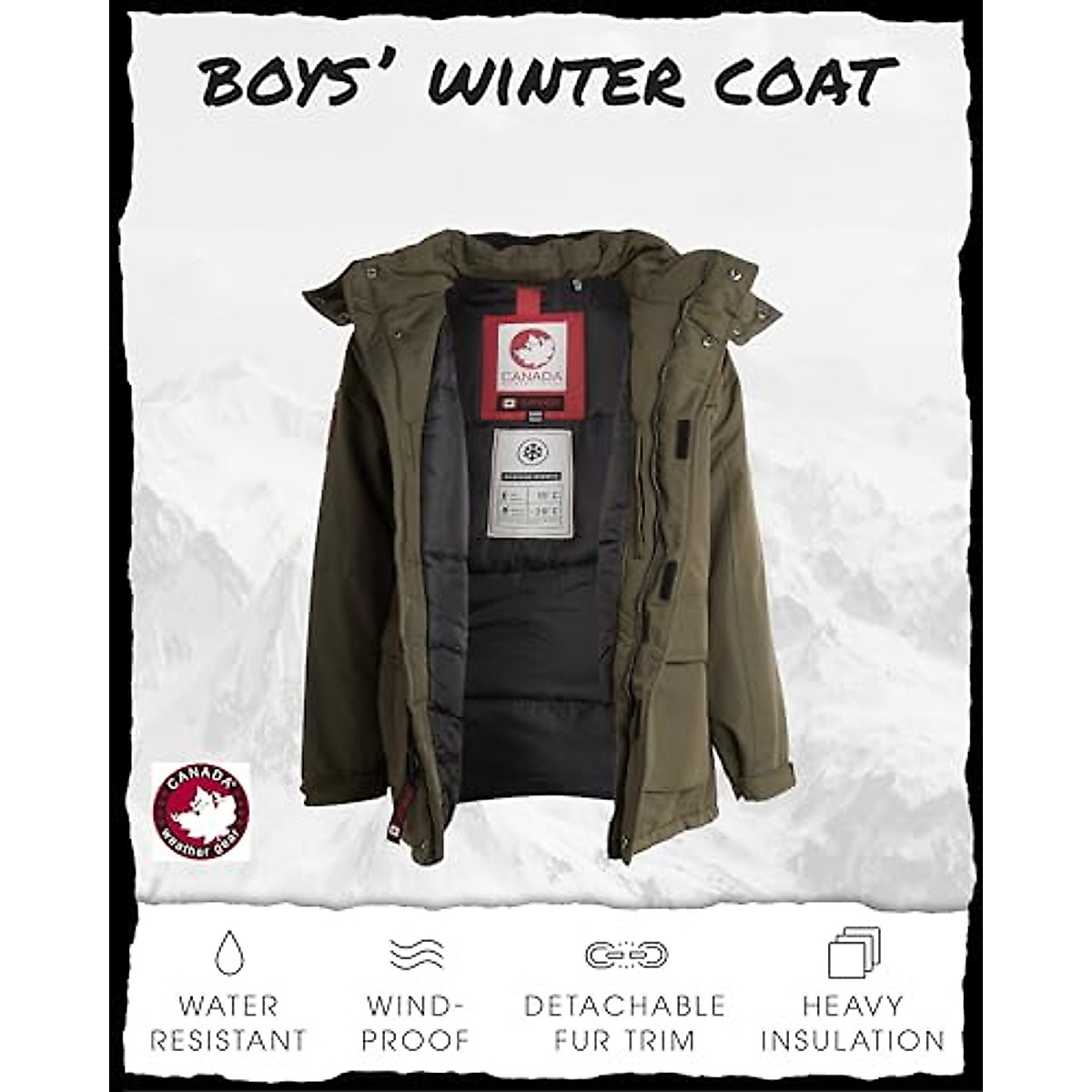 CANADA WEATHER GEAR Boys Winter Coat - Heavyweight Parka Ski Jacket (8-20)
