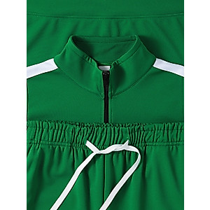 Hat and Beyond Mens Comfort Athletic USA Made Striped Athletic Casual Running Workout Sweat Suit Combo Oversized Tracksuit (Small, Kelly Green/White Set)