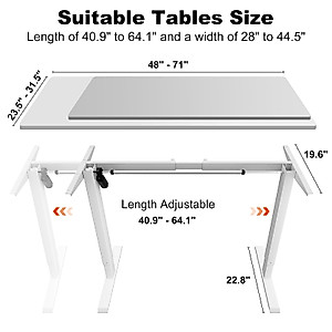 Win Up Time Standing Desk Frame - Standing Desk Legs, Adjustable Desk Frame, Sit Stand Desk Frame, Smart Controller System for 48''-70'' Desk Top,DIY Workstation (White Frame Only)