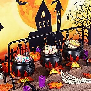 Uiifan 7 Pcs Halloween Cauldron Serving Bowls Halloween Candy Bowls on Rack Candy Bucket Cauldron with 3D Fake Cardboard Campfire Centerpiece Halloween Party Decoration for Indoor Outdoor Home