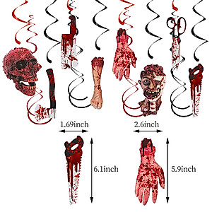 Halloween Bloody-Scary Indoor-Outdoor Party-Decoration Garland - 12pcs Creepy Skulls Zombie Skeleton Haunted House Swirl Streamers Banner,Window Fireplace Classroom Hanging Decor Lasting Surprise…