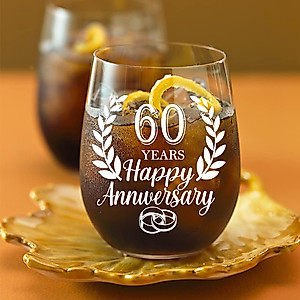 DYJYBMY Happy 60th Anniversary Funny Wine Glass 60th Anniversary Birthday Gifts Ideas for Women Mom Dad Husband Wife 60th Birthday Party Wedding Anniversary Party Favorite Couples Gift