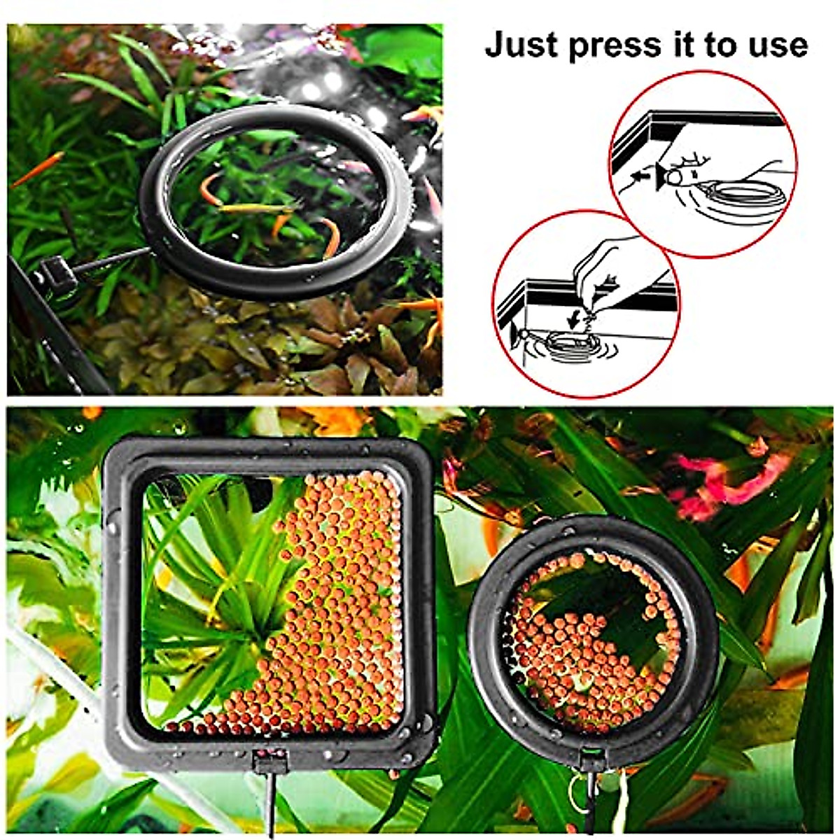 Molain Fish Feeding Ring, 2 Pieces Fish Feeder Aquarium Fish Turtle Tank Accessories Food Feeder Circle for Guppy, Bettas, Goldfish, Turtle (Black)