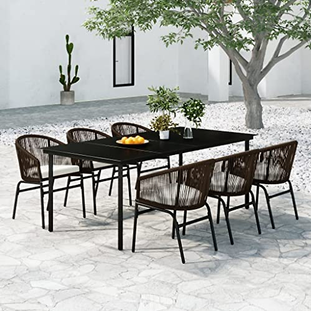WHOPBXGAD 7 Piece Patio Dining Set Deck Furniture,Gardens Patio Furniture,Designed for use on lawns, terraces, poolsides, patios and Gardens,Brown
