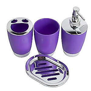 funwill Bathroom Accessories Set 6 Pieces Plastic Bathroom Accessories Toothbrush Holder, Rinse Cup, Soap Dish, Hand Sanitizer Bottle, Waste Bin, Toilet Brush with Holder(6 Colors) (Purple)