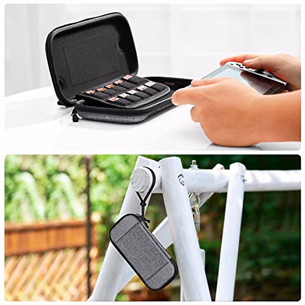 Fintie Slim Carrying Case for Nintendo Switch OLED Model 2021/Switch 2017 - [Slim Fit] Shockproof Protective Travel Storage Bag w/10 Game Cartridges for Switch Console Joy-Con, Gray