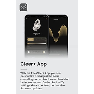 Cleer Audio, Alpha Noise Cancelling Bluetooth Headphones, Microphone, Outer Touch Controls, 35 Hr Battery Life, Midnight Blue