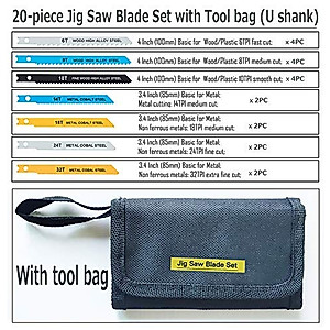 20-Piece Universal Jig Saw Blade Set for Wood,Plastic and Metal Cutting with Tool Bag Universal Design fits All Name Brand and Import jig saws