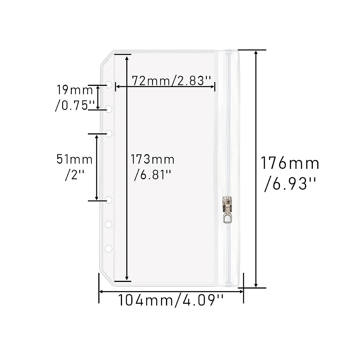 12pcs A6 Binder Pockets with Clear Zipper 6 Holes Budget Cash Envelopes Metal Zip Puller Loose Leaf Bags Waterproof PVC Pouches Multipurpose Document Folders for Storage