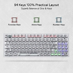 Redragon K658 PRO SE 90% 3-Mode Wireless RGB Gaming Keyboard, 94 Keys Full-Transparent Mechanical Keyboard w/Hot-Swap Socket, Sound Absorbing Foams, Full Numpad & Custom Switch