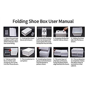 GDAE10 20pcs White Clear Shoe Boxes Stackable, Plastic Boxes with Flip Cover Lids Heart Hole Foldable Storage Men Women Large Organizer Rack Bench Home Bedroom Cabinet Closet Office