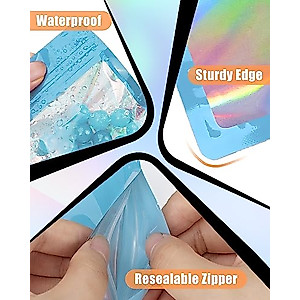 Holographic Bags Packaging Bags 300 PCS Blue Resealable Bags with Clear Window for Food Storage Small Business (Outer Size 3.54x5.31 Inch/Inner Size 3x4 Inch)
