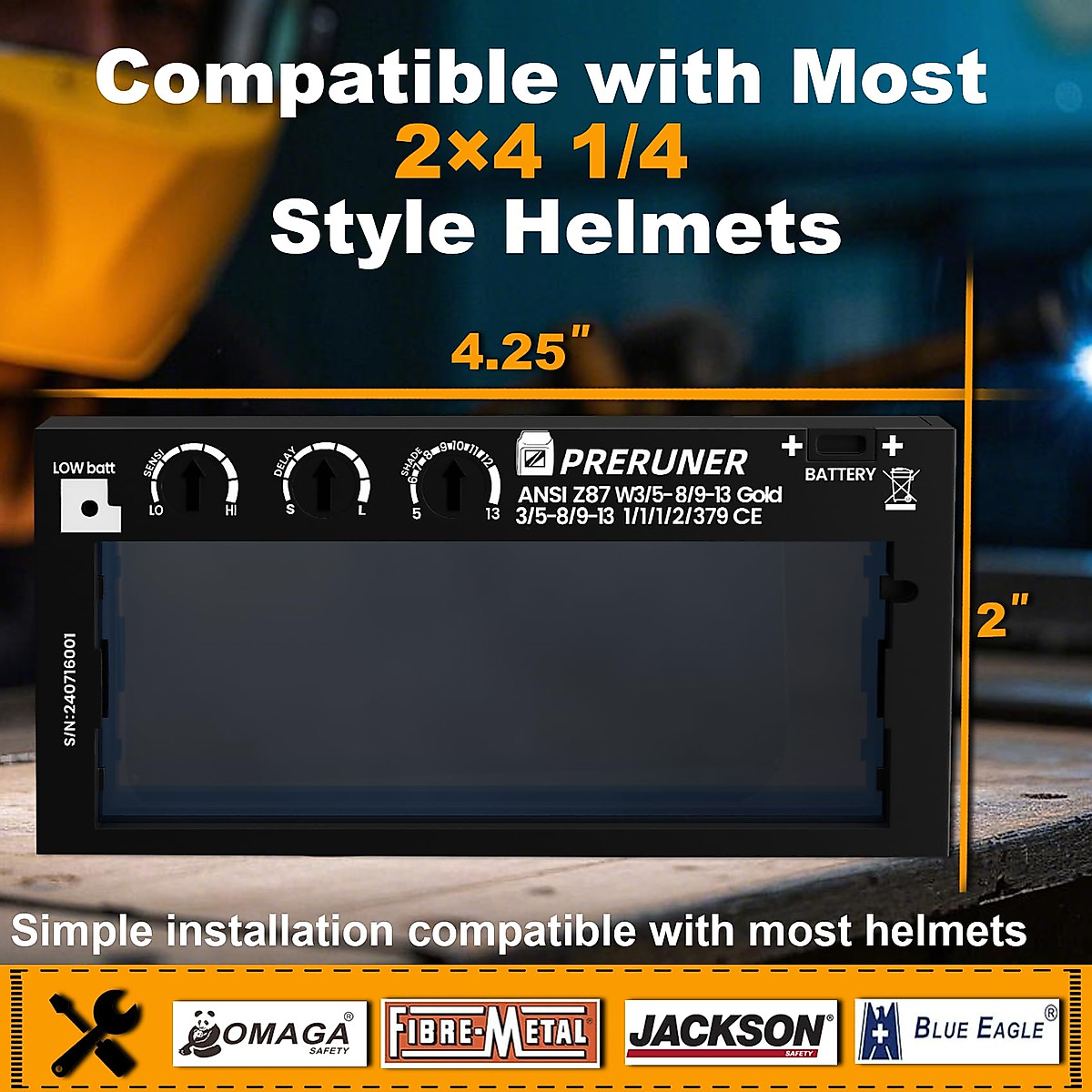 Gold Shade 5-13 2x4 1/4 Auto Darkening Welding Lens, Adjustable Gold Welding Lens 2x4 with Cool Blue Puddle Technology, 2x4 Welding Lens Replacement for Standard Welding Hoods and Welding Helmets