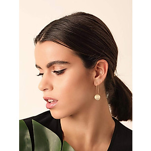 SOFYBJA Statement Long Gold Round Dangling Earrings for Women Lightweight Circle Disc Coin Geometric Flat Brushed 18k Gold Plated Dangle Drop Hanging Hoop Earrings for women Gift for Her Over-18-year-old